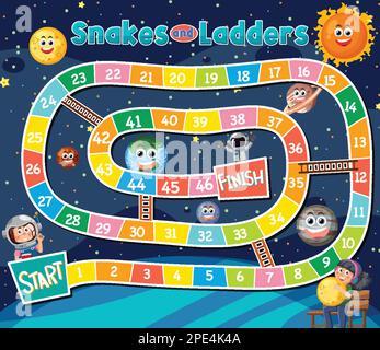 Snake and ladders game template with space theme illustration Stock ...