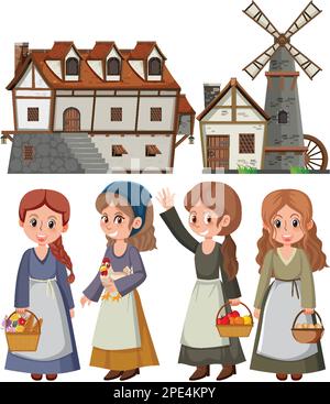 Set of medieval villager cartoon character illustration Stock Vector ...