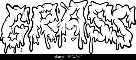 Weed word 420 melting lettering text monochrome vector illustrations ...