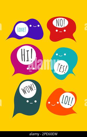 Cute dialog bubbles. Funny doodle labels, speech shaped with crowns and ...