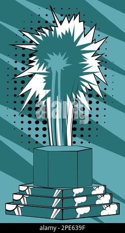 Crystal Blue Comic Book Showcase. Abstract Cartoon Product Podium ...