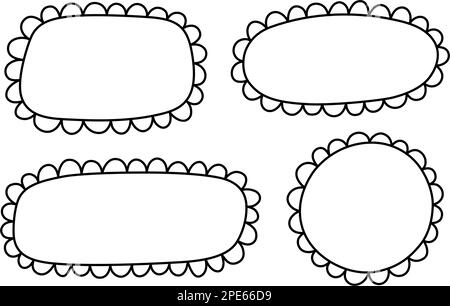 Doodle circle and square scalloped frames. Hand drawn scalloped edge ...