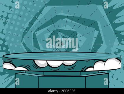 Crystal Blue Comic Book Showcase. Abstract Cartoon Product Podium ...