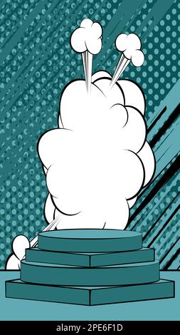 Crystal Blue Comic Book Showcase. Abstract Cartoon Product Podium ...
