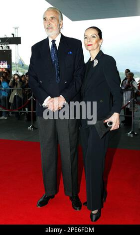 Actor Sir Christopher Lee with his wife Gitte after receiving a ...