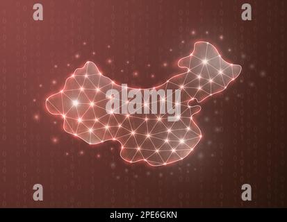 China polygonal symbol with binary code background. China map concept ...