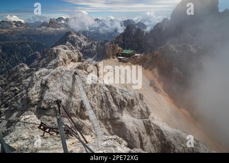 View of the famous suspension bridge and shelter in the Italian ...