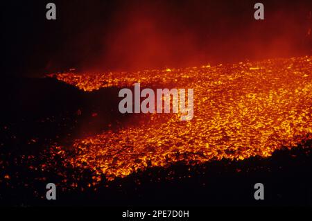 Active lava flow, Eldfell Volcano, Heimaey, Westmann Isles, Iceland ...