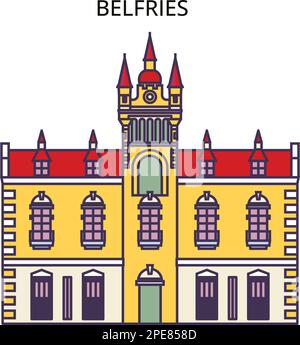 France, Belfries tourism landmarks, vector city travel illustration ...