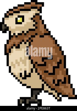 White Owl Pixel art. 8 bit eagle-ow. pixelatedl Vector illustration ...