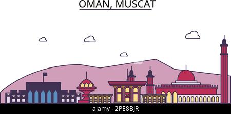 Sunset Skyline panorama of city of Muscat, Oman - vector illustration ...