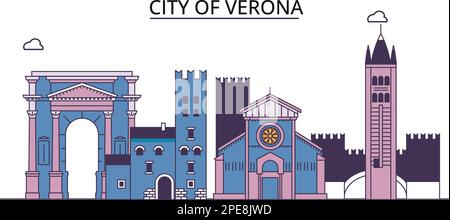 Italy, Verona tourism landmarks, vector city travel illustration Stock ...