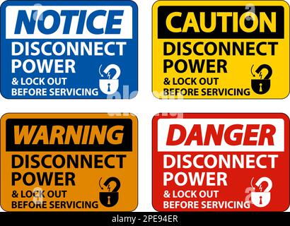 Caution Disconnect Power Label On White Background Stock Vector Image ...