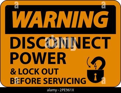 Warning Disconnect Power Label On White Background Stock Vector Image ...