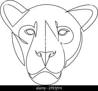 Puma, lioness, jaguar head line art drawing. Continuous one line ...