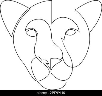 Lioness head continuous one line drawing. Front view single line vector ...