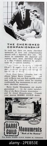 Barre Guild funeral monuments advert in a NatGeo magazine, 1954 Stock ...