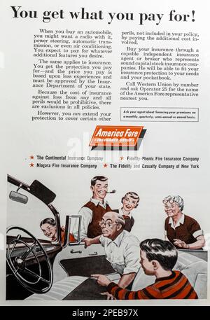 America Fore insurance advert in a Natgeo magazine June 1956 Stock ...