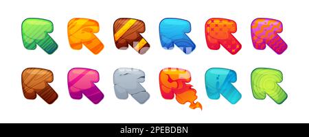 Cartoon game cursors. Click arrows and pointer interface icons of ...