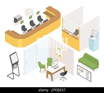 Bank interior - modern vector colorful isometric illustration Stock ...