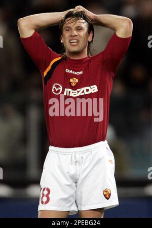Roma's Antonio Cassano reacts during the Italian league soccer match ...