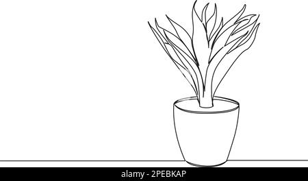 continuous single line drawing of potted plant, line art vector ...