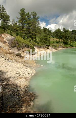 A scenery of Lake Linow, a volcanic lake in Lahendong, South Tomohon ...