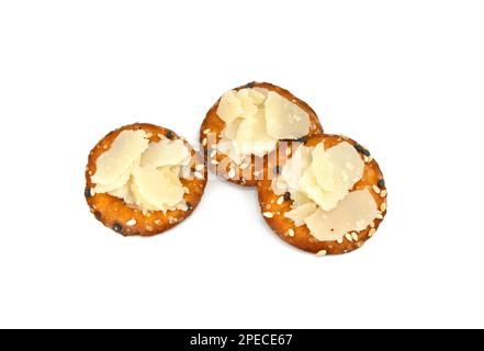 round crackers with parmigiano cheese flakes Stock Photo - Alamy