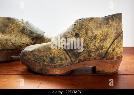 hobnail farm boots circa WW1, with mold and wooden soles Stock Photo ...
