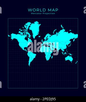 Illustration of global network. Mercator projection. Green low poly ...