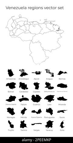 Venezuela country silhouette. Set of 3 high detailed maps. Solid black ...