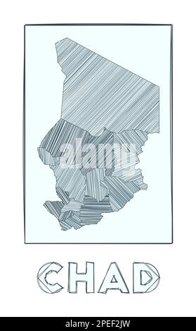 Chad sketch scribble map drawn on checkered school notebook paper ...