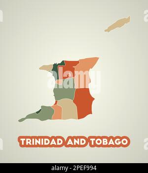 Trinidad and Tobago map. Country poster with colored regions. Old ...