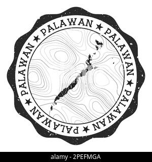 Palawan round logo. Vintage travel badge with the circular name and map ...