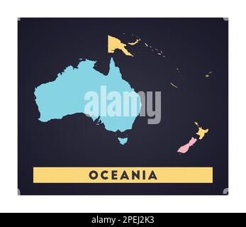 Oceania map. Continent poster with regions. Old grunge texture. Shape ...