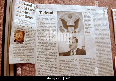 WJAR-TV news reporter Jim Taricani talks with a fellow reporter (not in ...