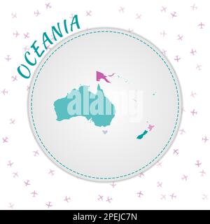 Oceania map. Continent poster with regions. Shape of Oceania with ...