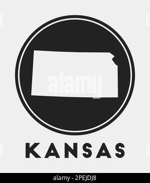 Kansas Badge. Round logo of US state with triangular mesh map and ...