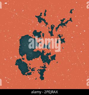 Vintage map of Orkney Islands. Grunge sunburst around the island. Black ...