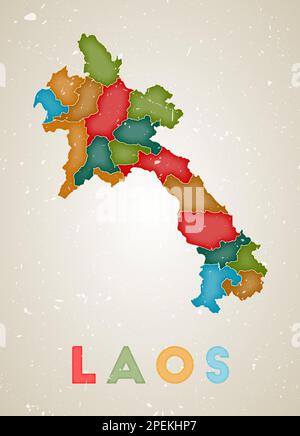 Laos vintage map. Grunge poster with map of the country in retro color ...