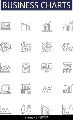 Graphs line vector icons and signs. Charts, Plots, Diagrams, Maps, Curves, Lines, Data, Nodes ...