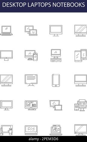 Desktop laptops notebooks line icons, signs set, vector. Desktop ...