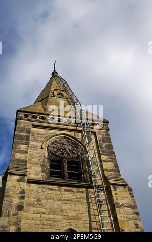 Ladder attached to a tall church steeple Stock Photo - Alamy