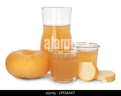 Freshly made turnip juice on white background Stock Photo - Alamy
