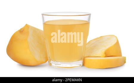 Glass of freshly made turnip juice on white background Stock Photo - Alamy