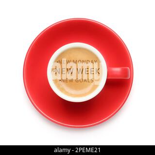Black coffee in motivational quote mug at office table Stock Photo - Alamy