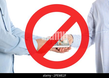 Stop corruption. Illustration of red prohibition sign and woman giving ...
