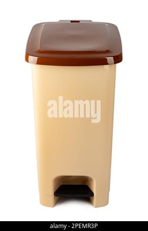 Beige plastic waste bin isolated on white Stock Photo - Alamy