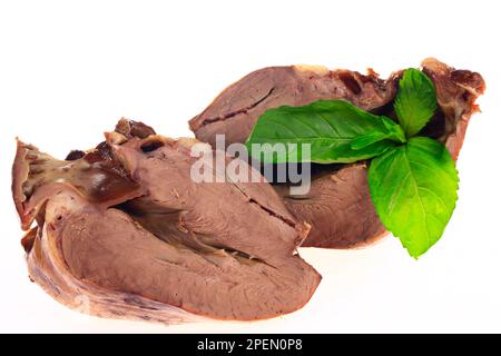 Cooked pig hearts in white background,Very fresh Stock Photo - Alamy