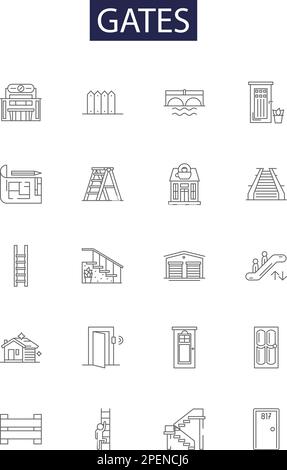 Doors line vector icons and signs. Entrance, Exit, Entry, Portal ...